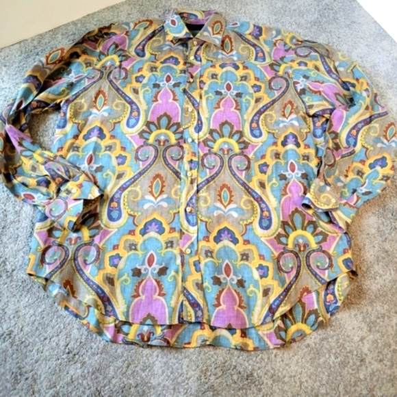 Etro | Shirts | Etro Milano Vintage Mens Linen Paisley Baroque Pattern ...